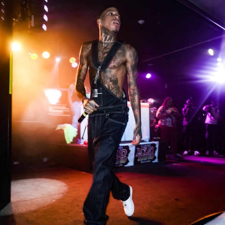 NLE Choppa Rocks 90s Fashion Iconic Denim Overalls | Maurice Malone®